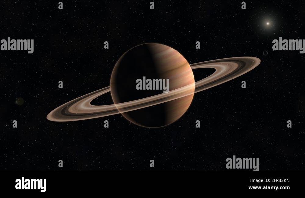 Saturn with Rings in space - sci-fi look, with Sun off in distance and ...