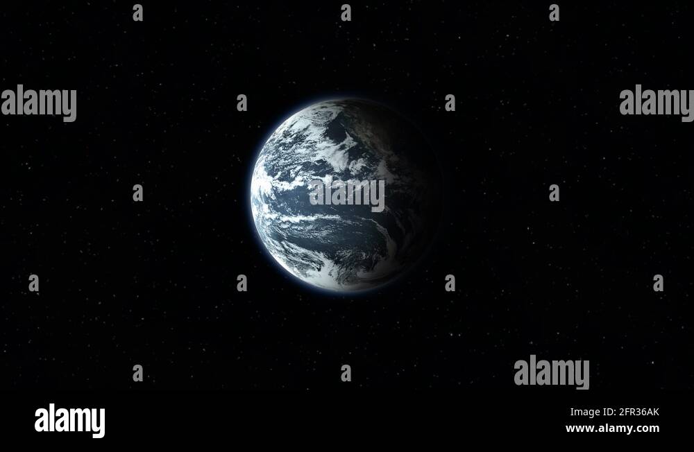 Realistic Earth rotating space stars background globe spinning seamless ...