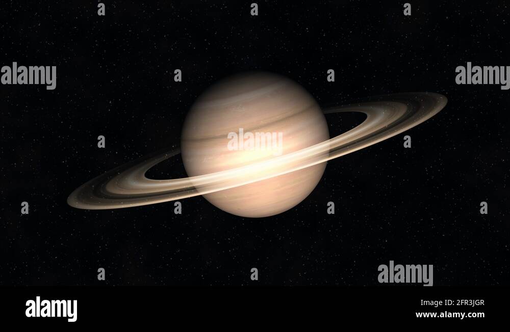 Realistic imaging of Saturn planet with rings in space with stars ...
