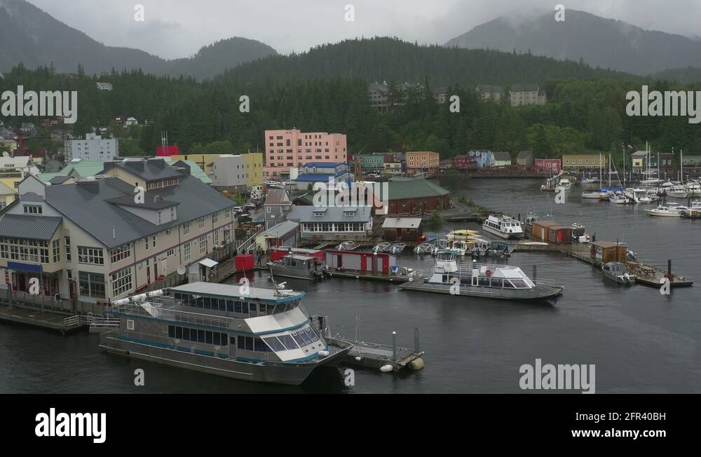 Ketchikan Alaska Port And Town With Mild Rain. Logos Removed! Stock ...