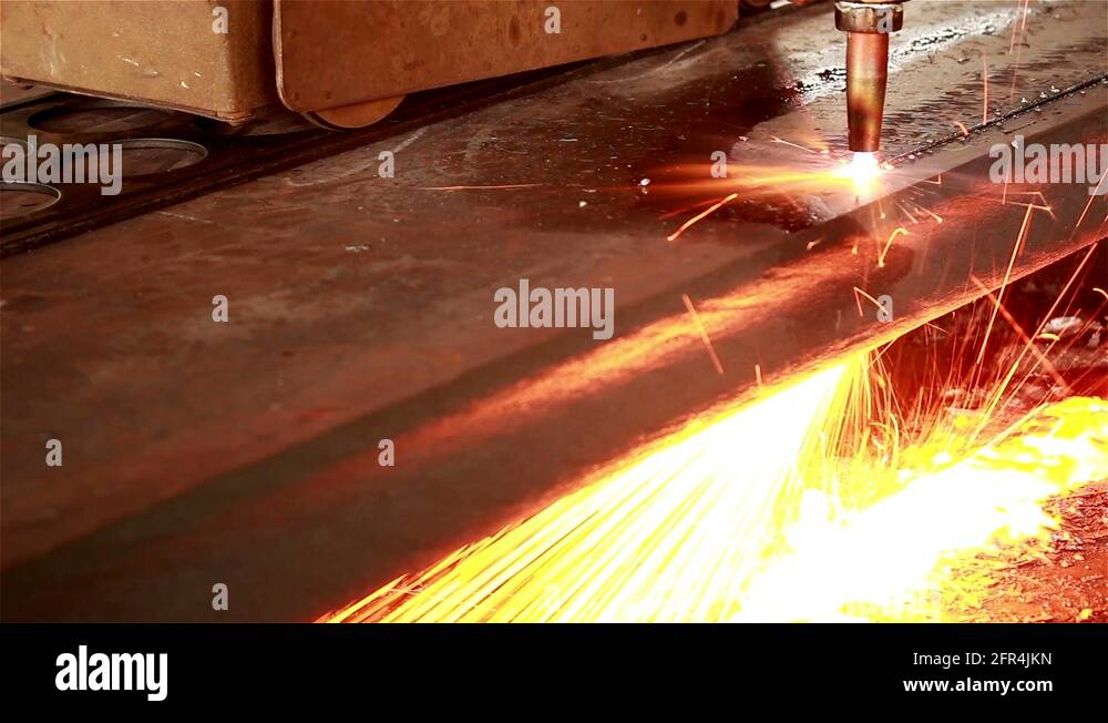 Sparkles, Fire gas cutting slab, Industry steel background Stock Video ...