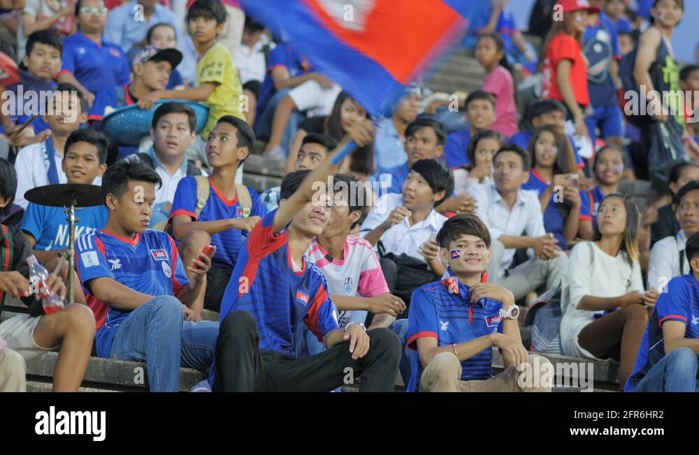 Boy with cambodian flag waits start international match,Phnom Penh ...
