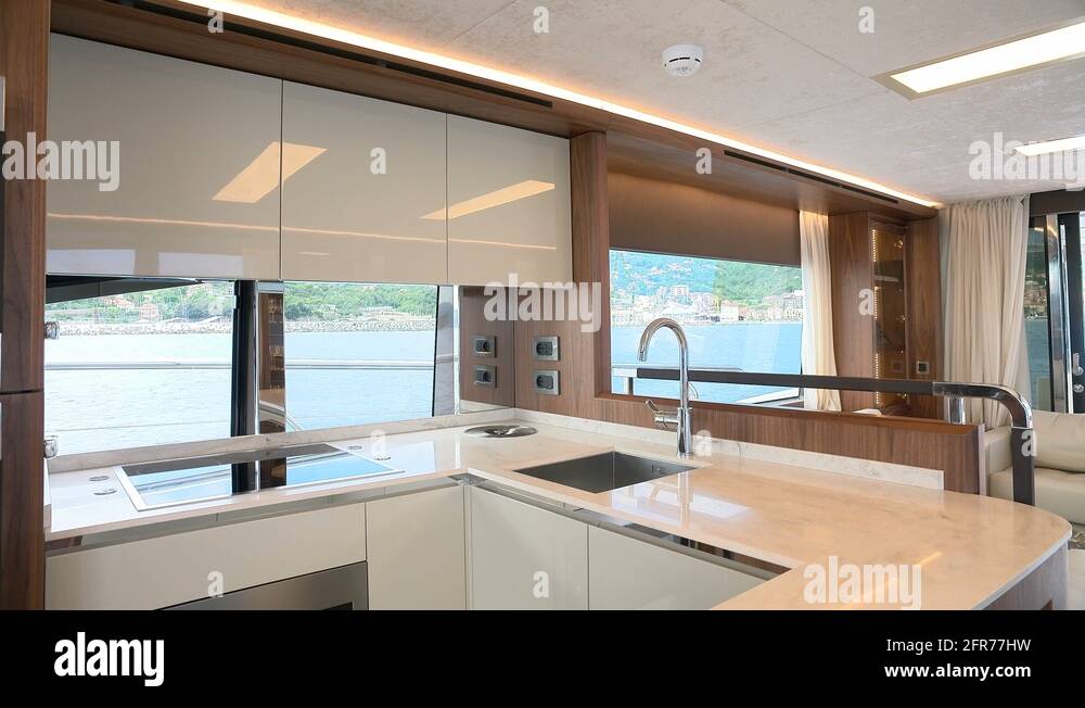 U shaped kitchen on a luxury yacht Stock Video Footage - Alamy