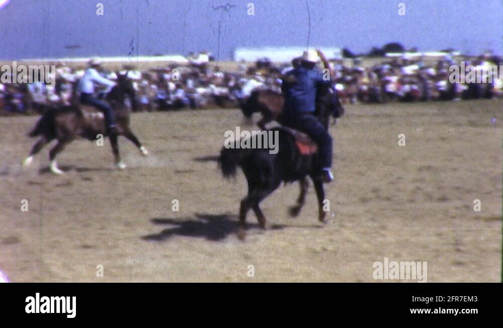 1950s Rodeo Cowboy Man Riding Bucking Bronco Horse West Vintage Film ...