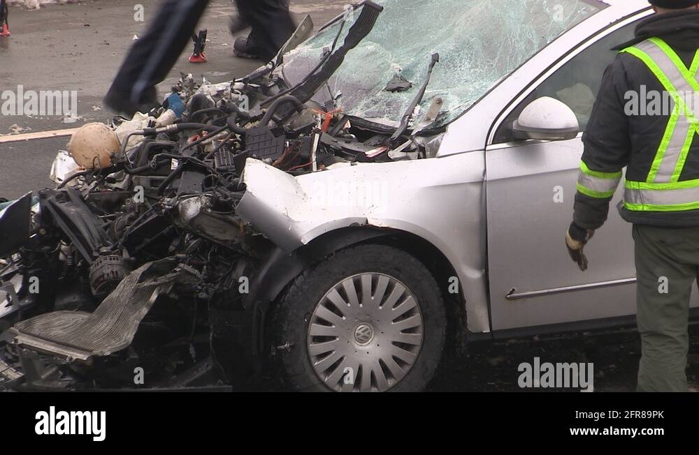 Car crash and major accident scene with pickup truck on highway Stock ...