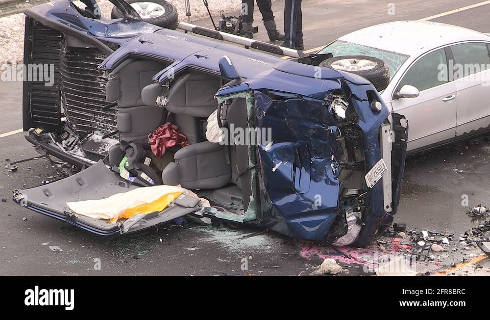 Car crash and major accident scene with pickup truck on highway Stock ...
