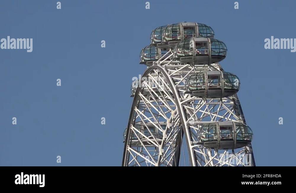 4K Closeup London Eye giant Ferris wheel observation capsule tourism ...