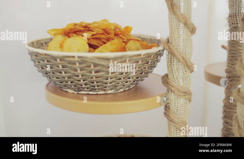 Mixed nuts chips and cheese sticks. Buffet table Stock Video Footage ...