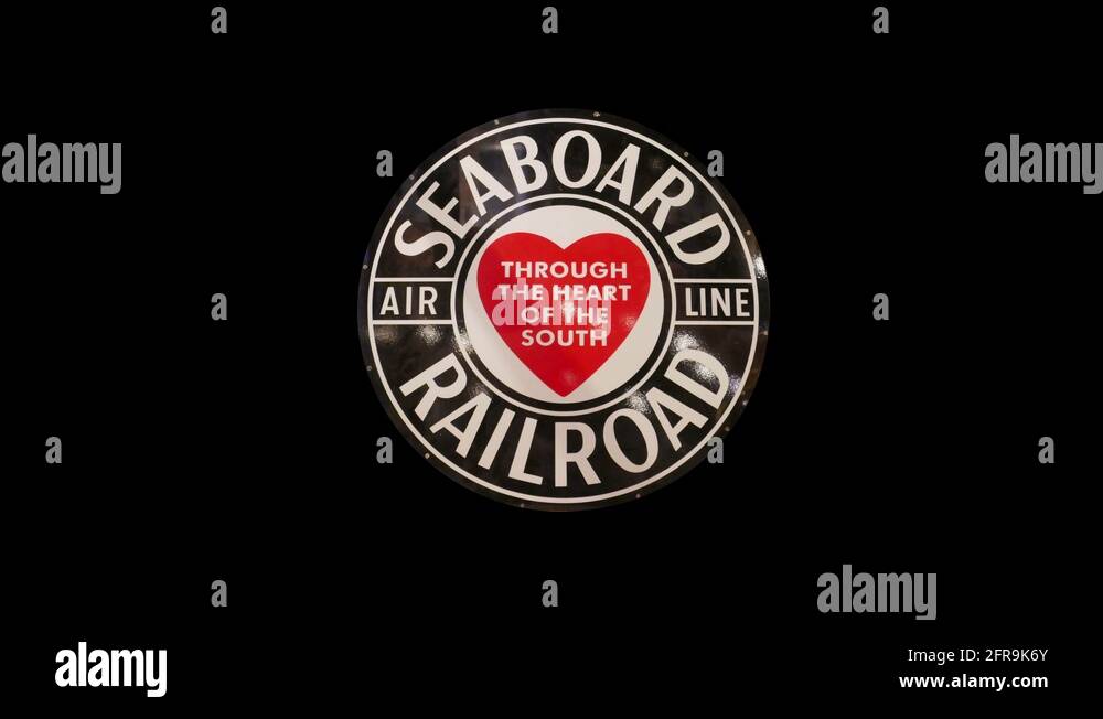 Seaboard Air Line Railroad Sign Isolated on Black Background, 4K Stock ...