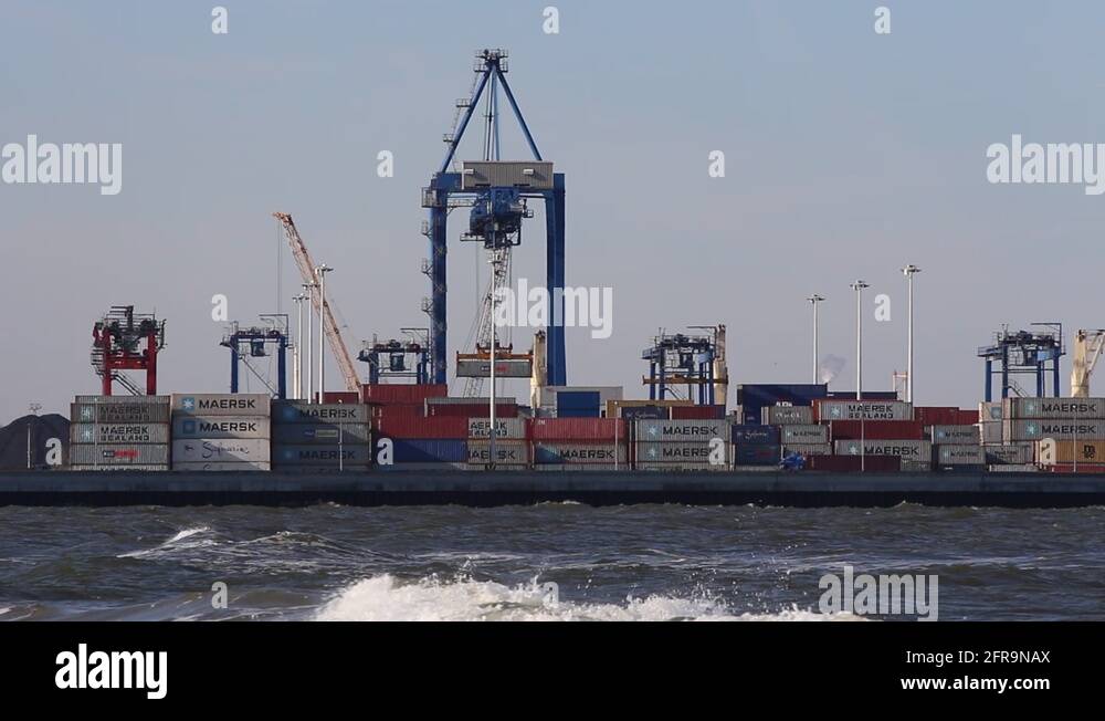 Container ship terminal on seaside Stock Video Footage - Alamy