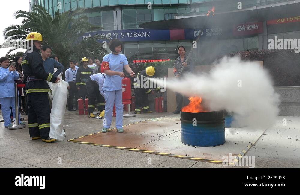 China fire drill extinguisher fireman safety rescue first response Asia ...