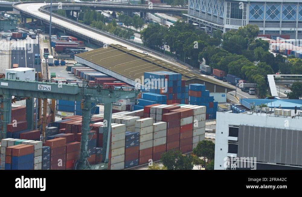 Hundreds of stacked shipping containers at Singapore's main port Stock ...