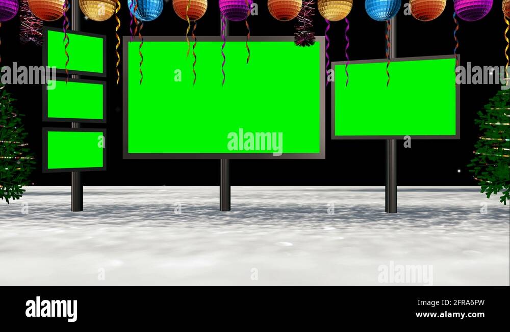 Animated chroma key green shiny virtual set from all camera angles ...