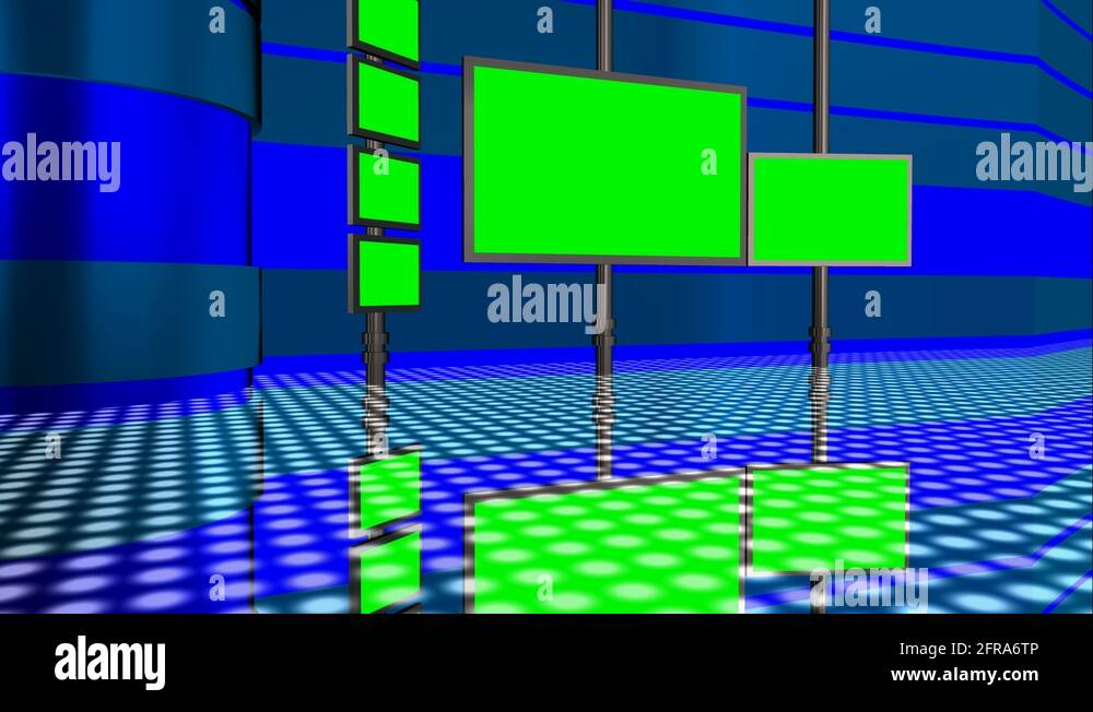 Animated chroma key green shiny virtual set from all camera angles ...