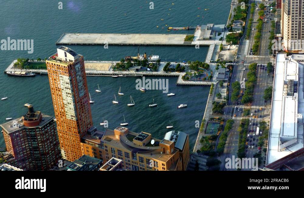 Drone Footage New York City Water Sea Skyscraper Boat Manhattan ...