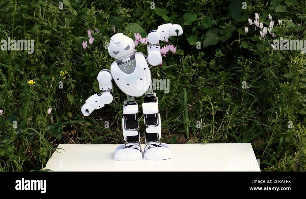 An android humanoid robot stretches his muscles in the park Stock Video ...