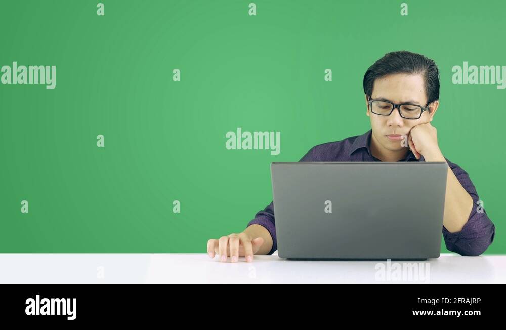Asian Man Waiting Loading Process To Complete - Green Screen 4K ...