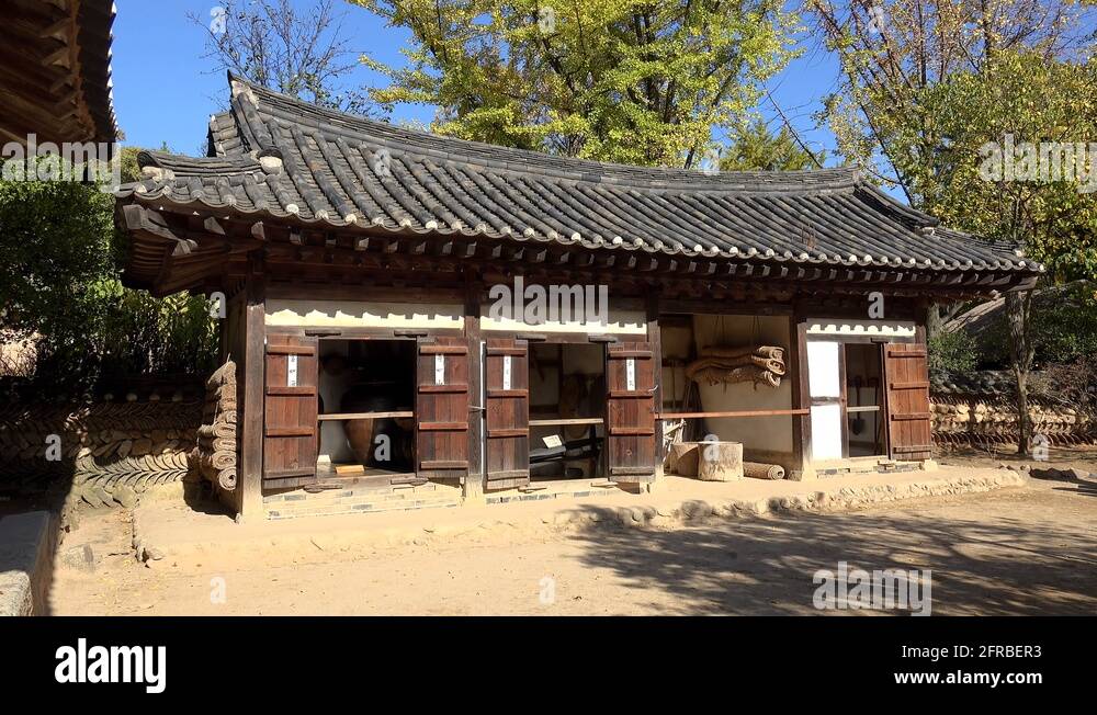 Traditional Hanok courtyard in the Minsok Folk Village. Seoul, South ...