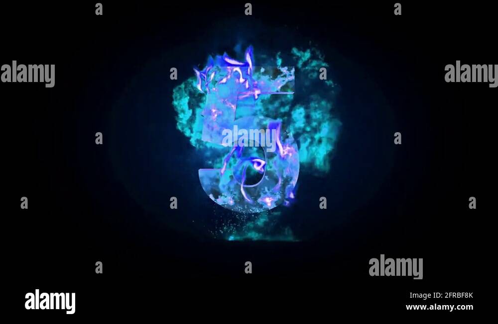Countdown animation number 5 to 0 color changing explosion fire burning ...