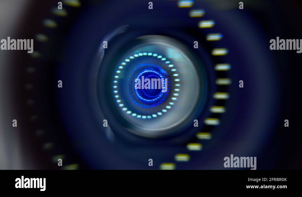 The camera turns around and in the lens reflected circular light ...