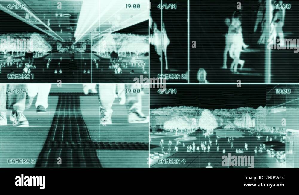 surveillance camera monitor split screen background. public safety ...