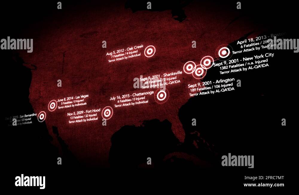 4K Map of Major Terrorist Attacks in the USA between 2000-2016 15 Stock ...
