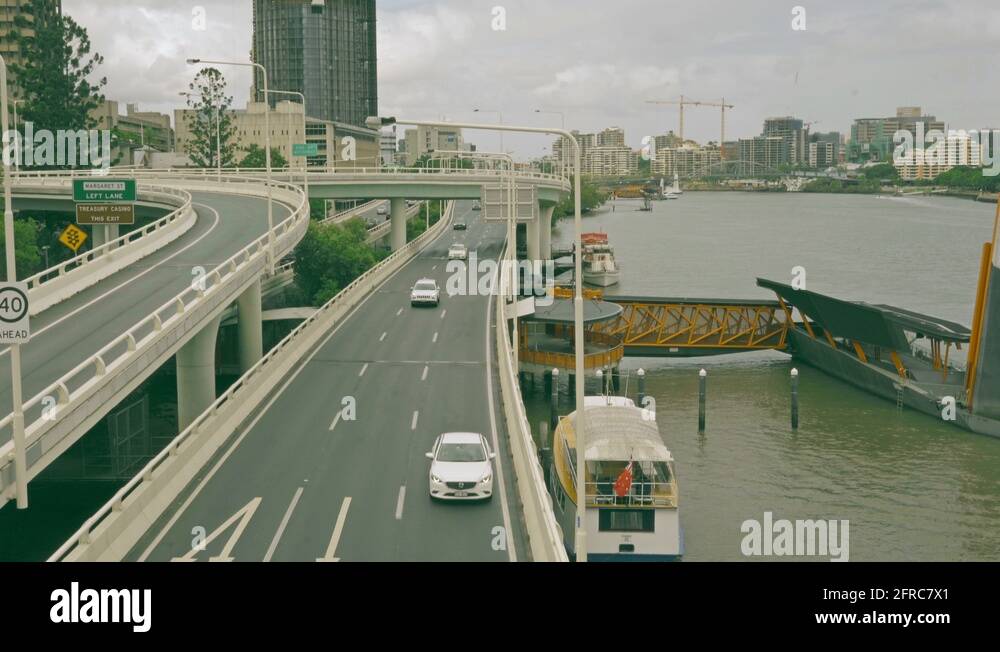 North Quay CityCat Terminal From Victoria Bridge Brisbane City 4K Stock ...