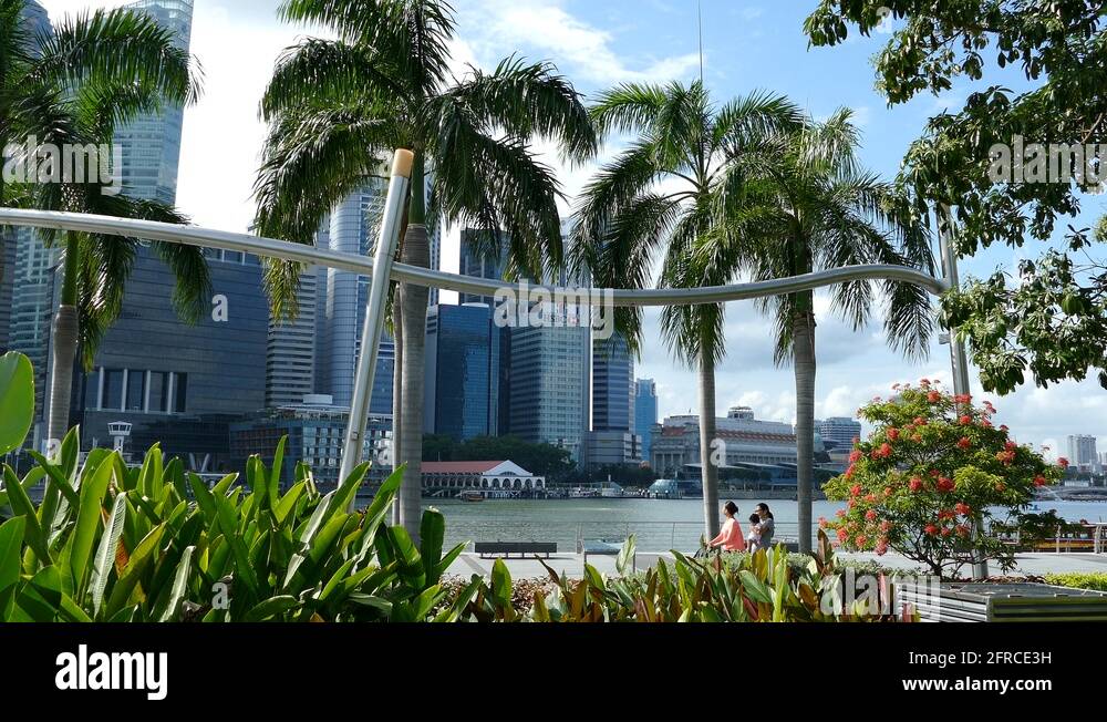 People walking an running around Marina Bay in Singapore Stock Video ...