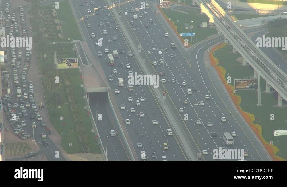 Traffic jam on Sheikh Zayed Road car congestion on large avenue Dubai ...