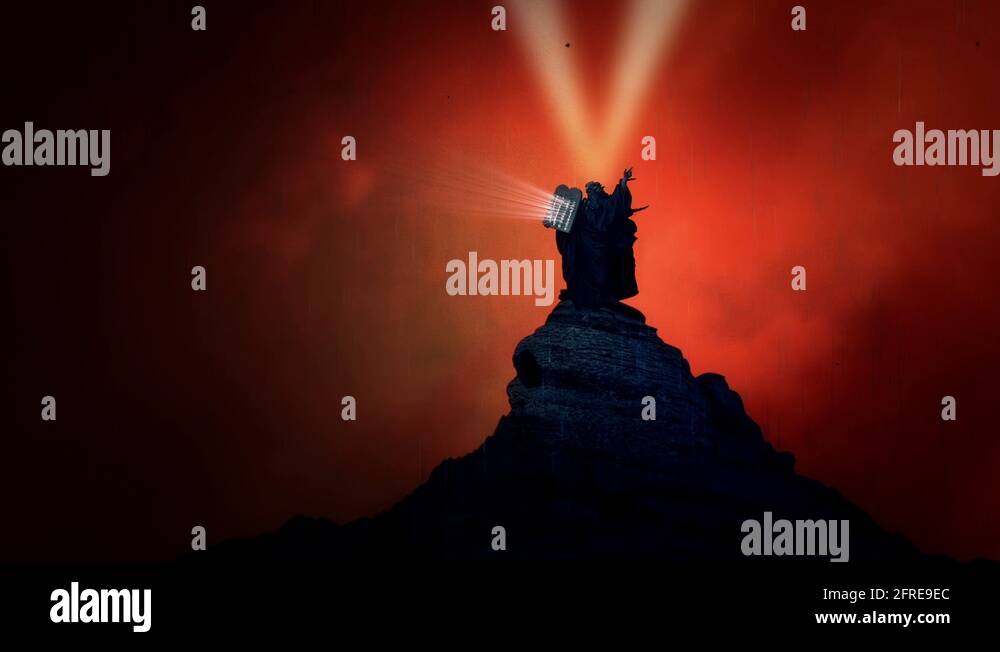 Moses on the Mountain Holding the Ten Commandments and the Pillar of ...