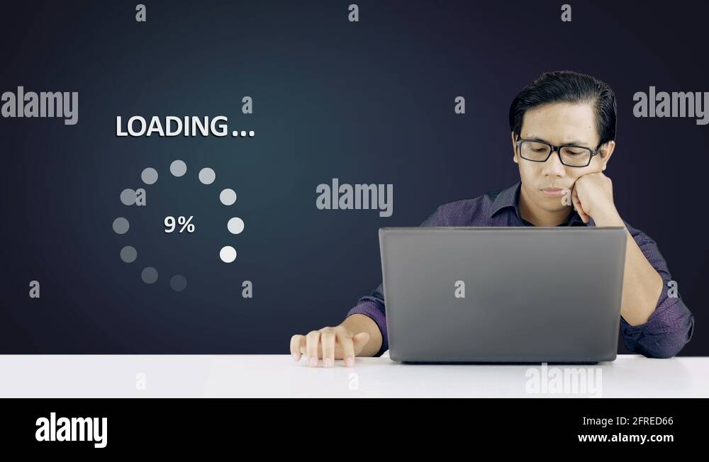 Asian Man Waiting Loading Process To Complete - 4K Resolution Stock ...