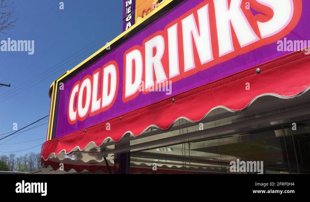 Cold drink signs at carnival food stand 4k Stock Video Footage - Alamy