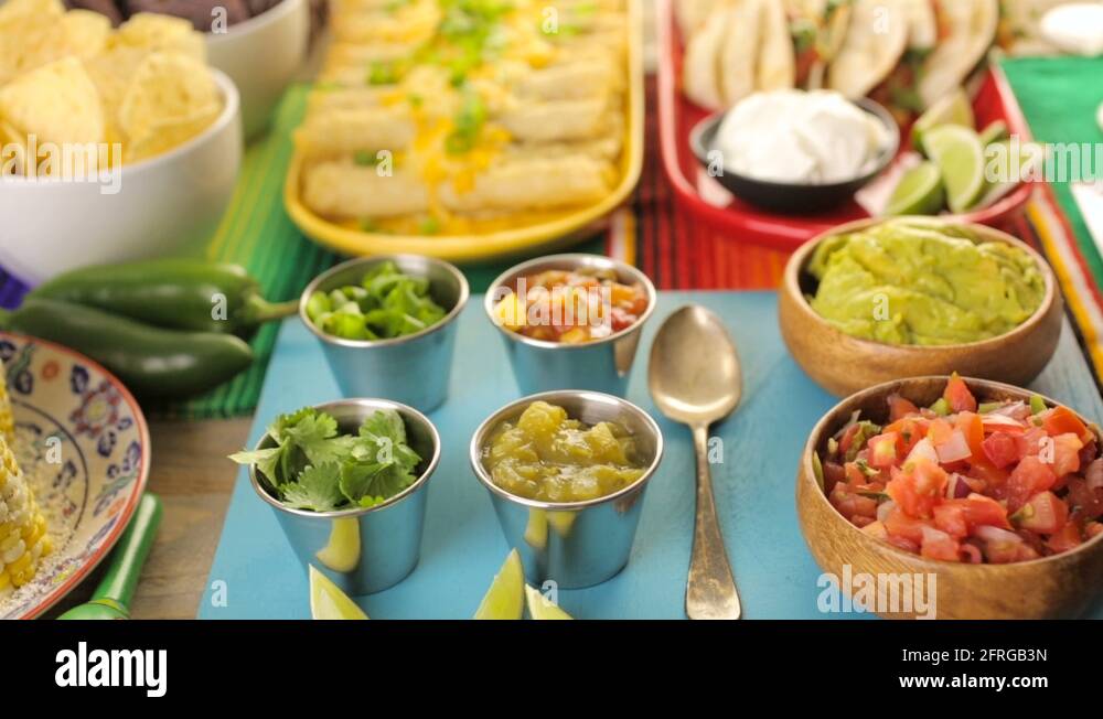 Fiesta party buffet table with traditional Mexican food Stock Video ...