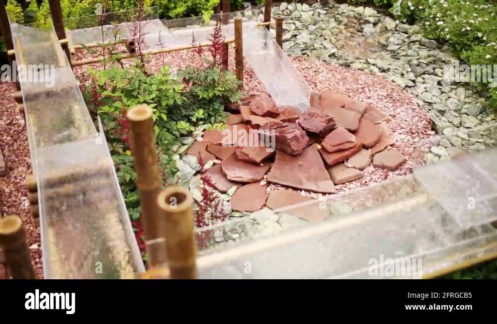 Channel system of gutters, which water through flowing to pile of ...