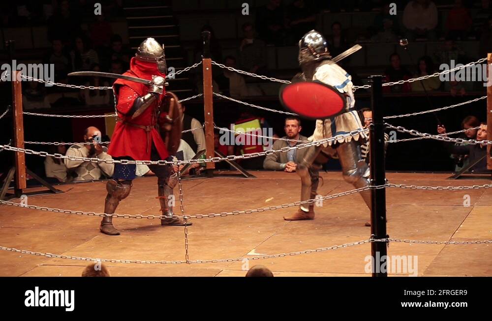 Medieval knight fighting, reconstruction of medieval battles. Full ...