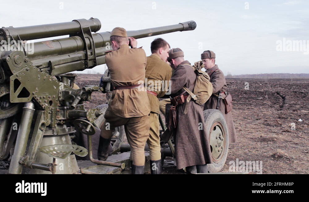 Soviet Soldiers Dismantling Old Functioning Howitzer Stock Video ...