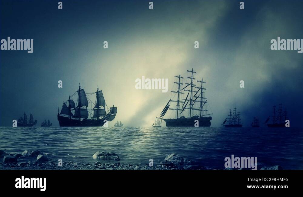 Naval Battle in the Ocean Between Two Sailing ships Armies Stock Video ...