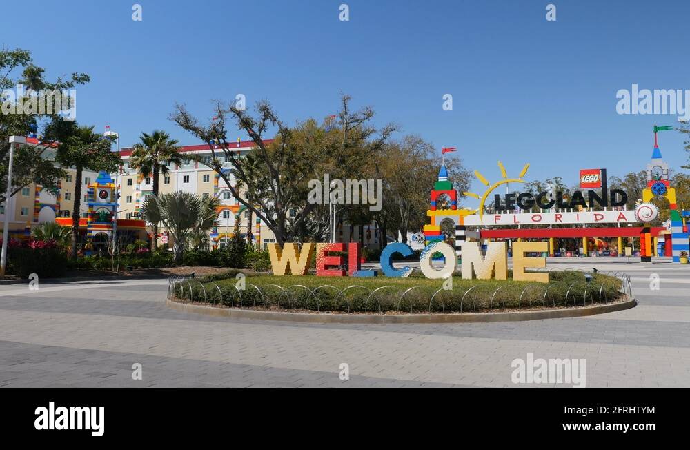 Lego Welcome Sign At Legoland Theme Park Entrance Florida 4K Stock ...