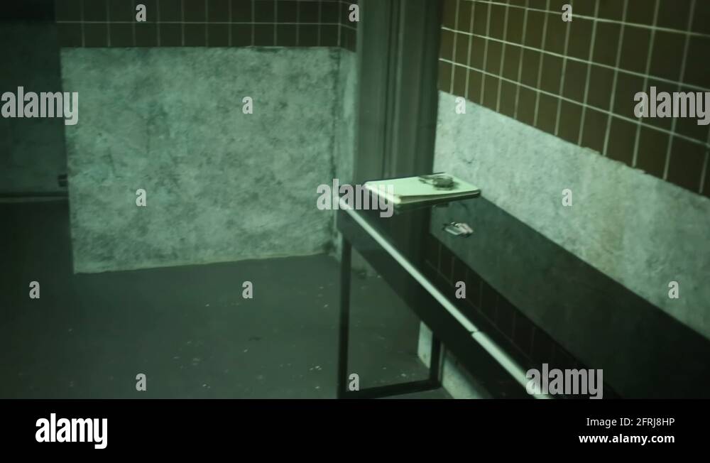 Grim interrogation room with bench through window Stock Video Footage ...