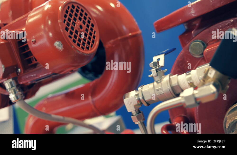 The electric motor fire extinguishing systems is painted red Stock ...