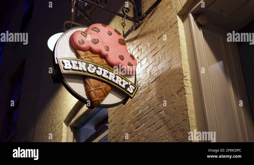Ben and Jerry ice cream shop sign exterior of building 4k Stock Video ...