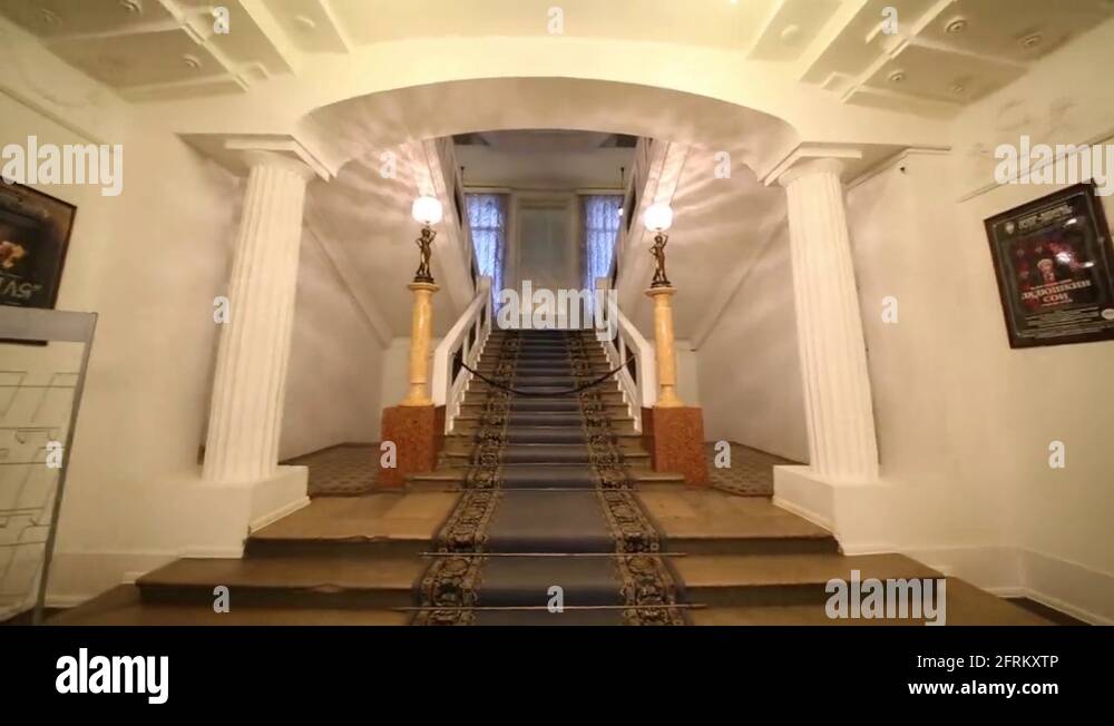 Foyer of the Theatre Modern with columns and stairs Stock Video Footage ...