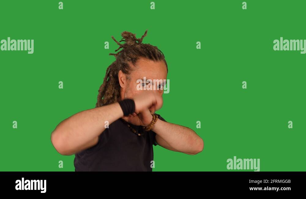 fighting boxing training isolated on green screen background Stock ...