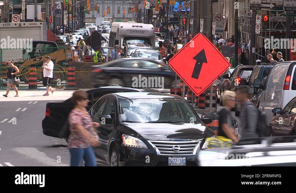 Downtown Toronto traffic jam and summer road construction Stock Video ...