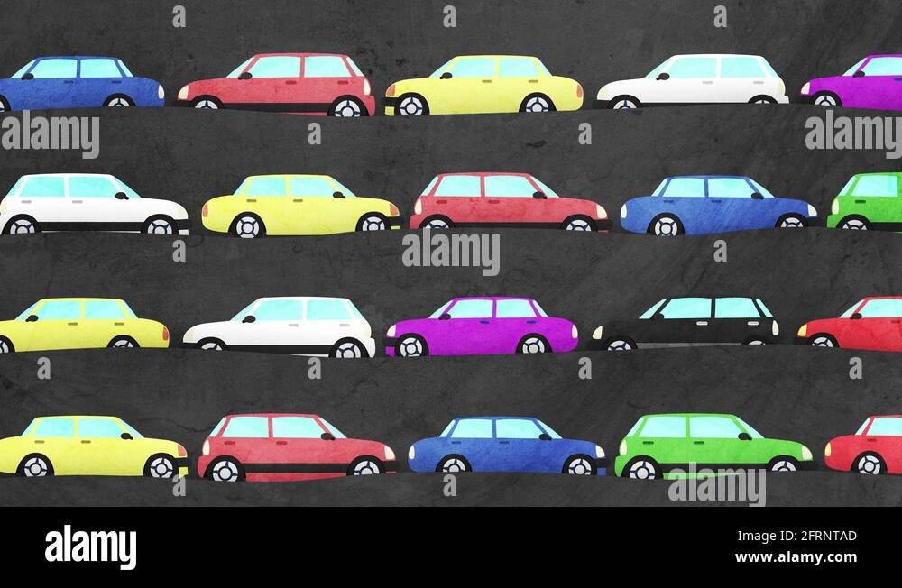 City traffic loop, Pollution concept. Cartoon Vector Cars Driving in ...