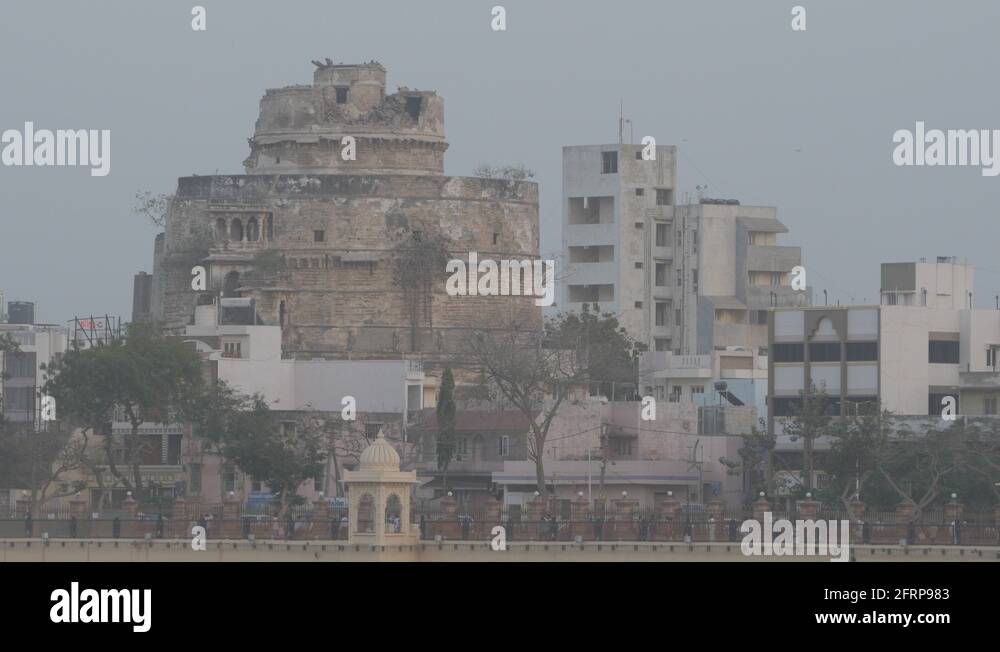 Ruined Bhujiyo Kotho fort at Ranmal lake,Jamnagar,India Stock Video ...