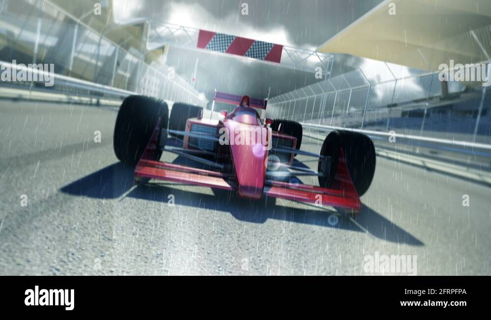 Winning formula one racing car 3d animation on a rainy day Stock Video ...
