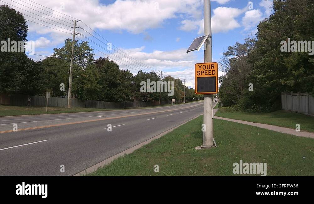 Residential street speed measuring radar sign Stock Video Footage - Alamy