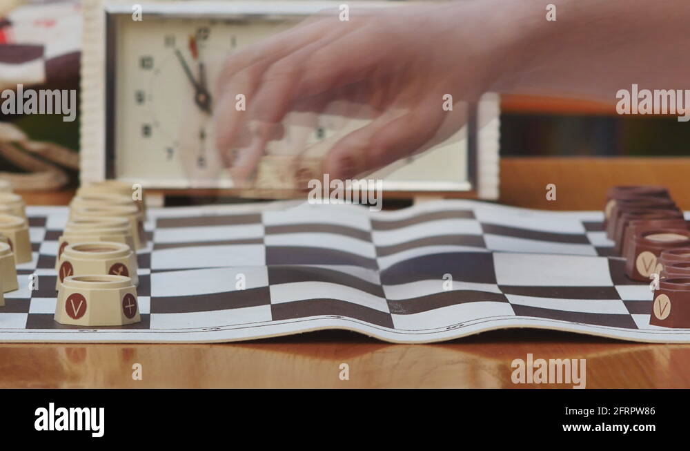 training game in Russian chess at the table in the Park Stock Video ...