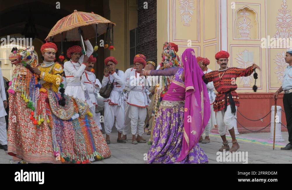 Traditional indian folk dancers with horse costume,Jaipur,Gangaur,India ...